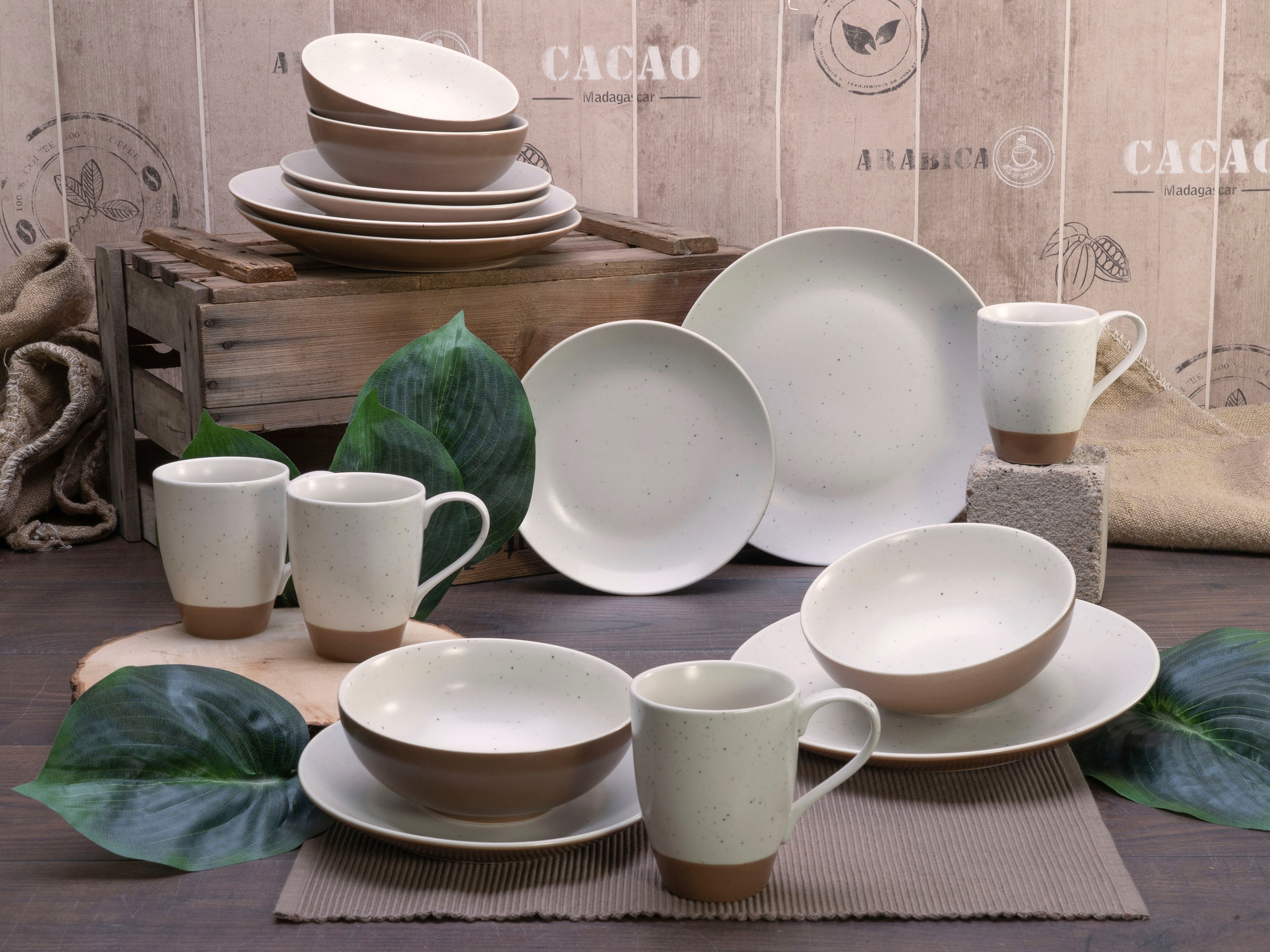 CreaTable Kombiservice »Geschirr-Set Sand Dunes«, (Set, 16 tlg., Kaffeeservice und Tafelservice ...