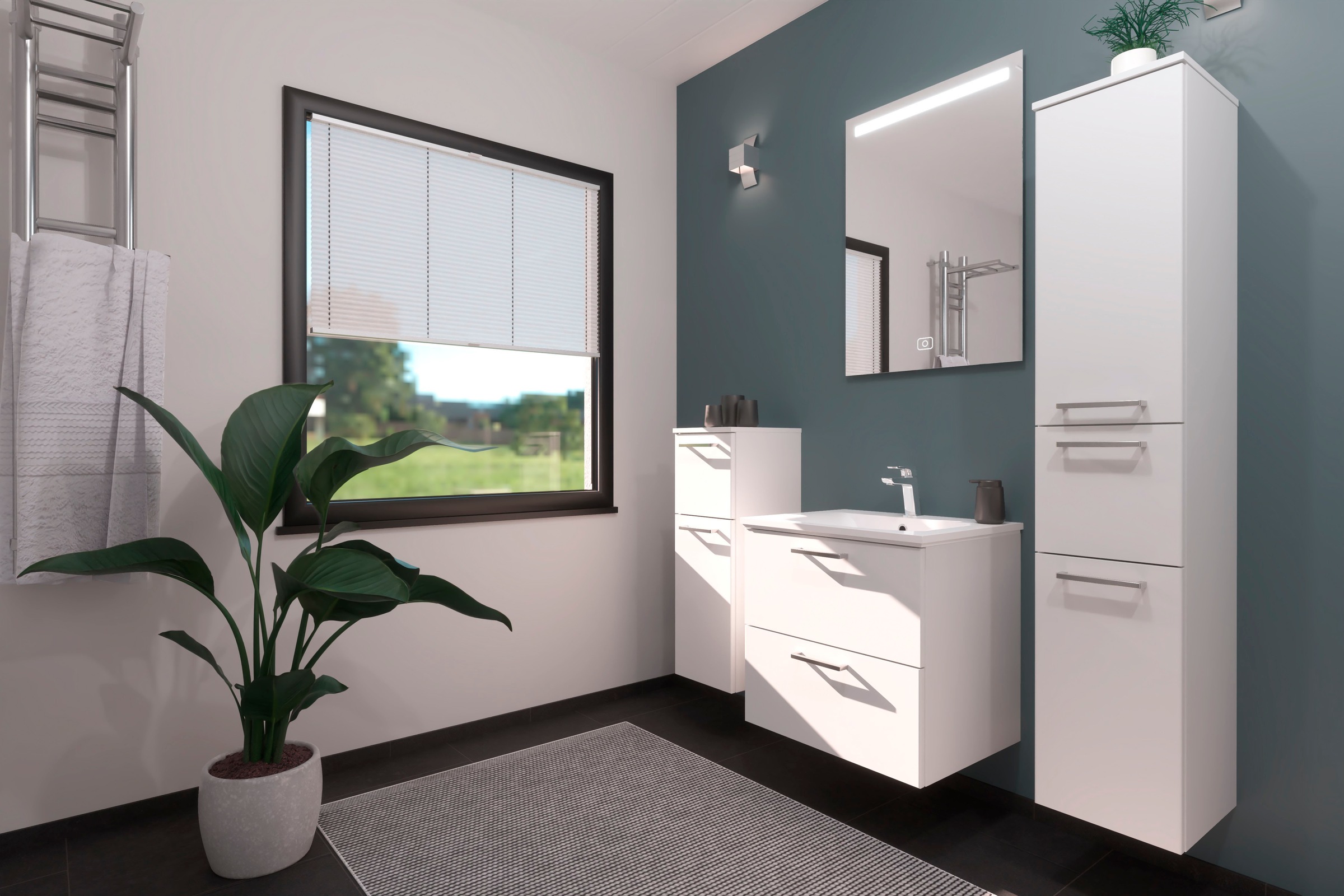 nobilia® elements Badmöbel-Set, (3 St.), Badblock mit Flächenspiegel ...