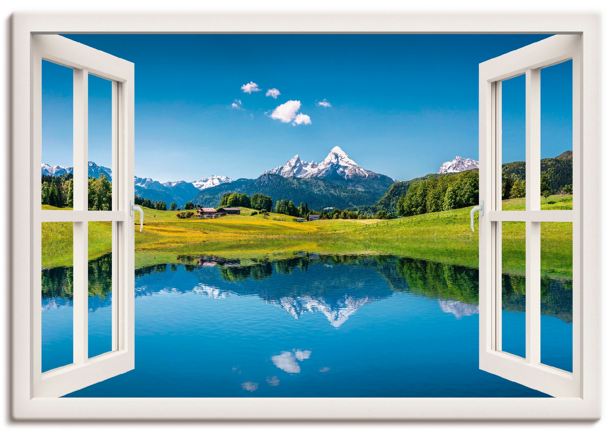Artland Wandbild »Fensterblick Alpen und Bergsee«, Berge, (1 St.), als Leinwandbild, Poster ...