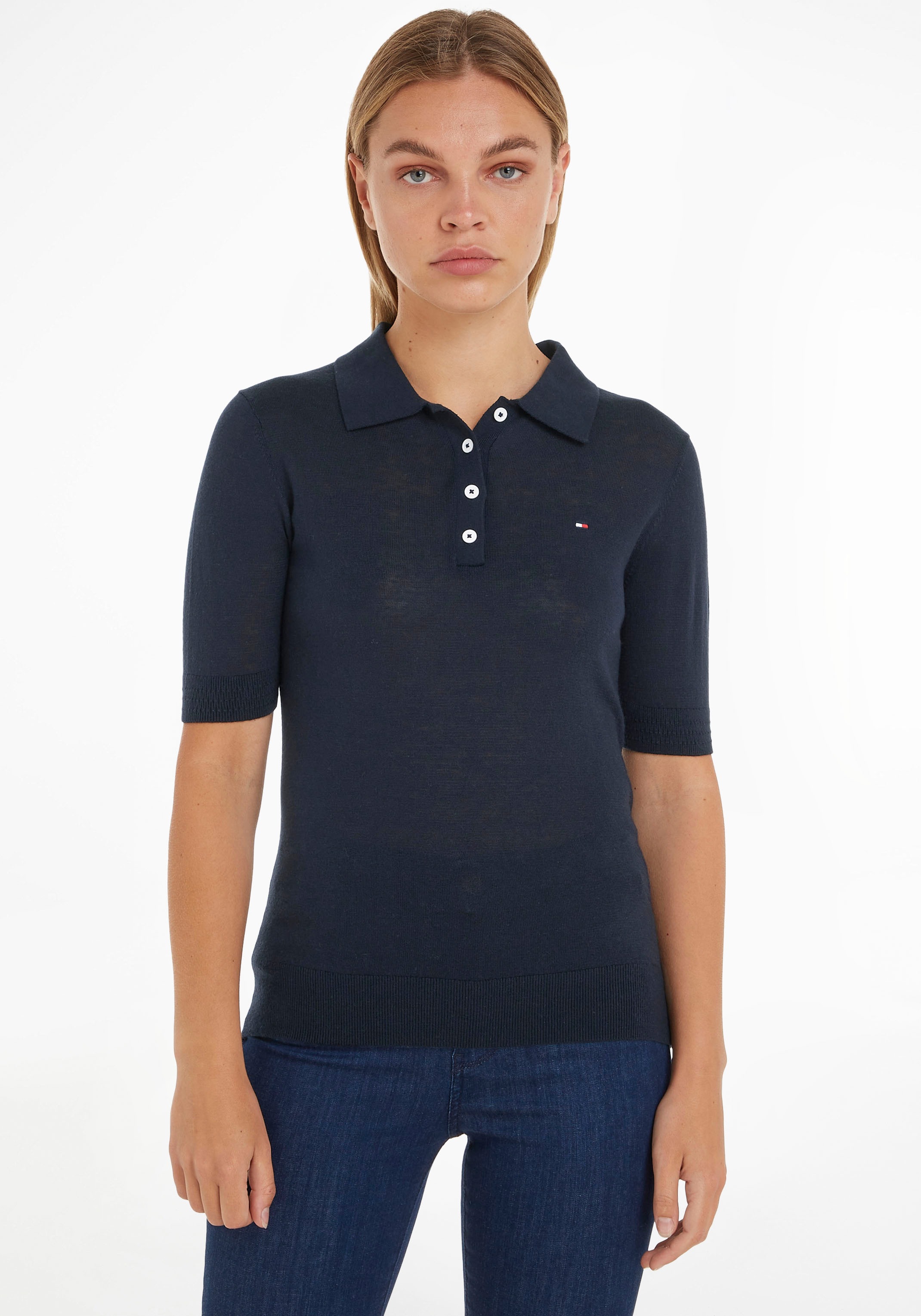Tommy Hilfiger Polokragenpullover BUTTON POLO SS TOP mit Logo auf der Brust online kaufen Quelle