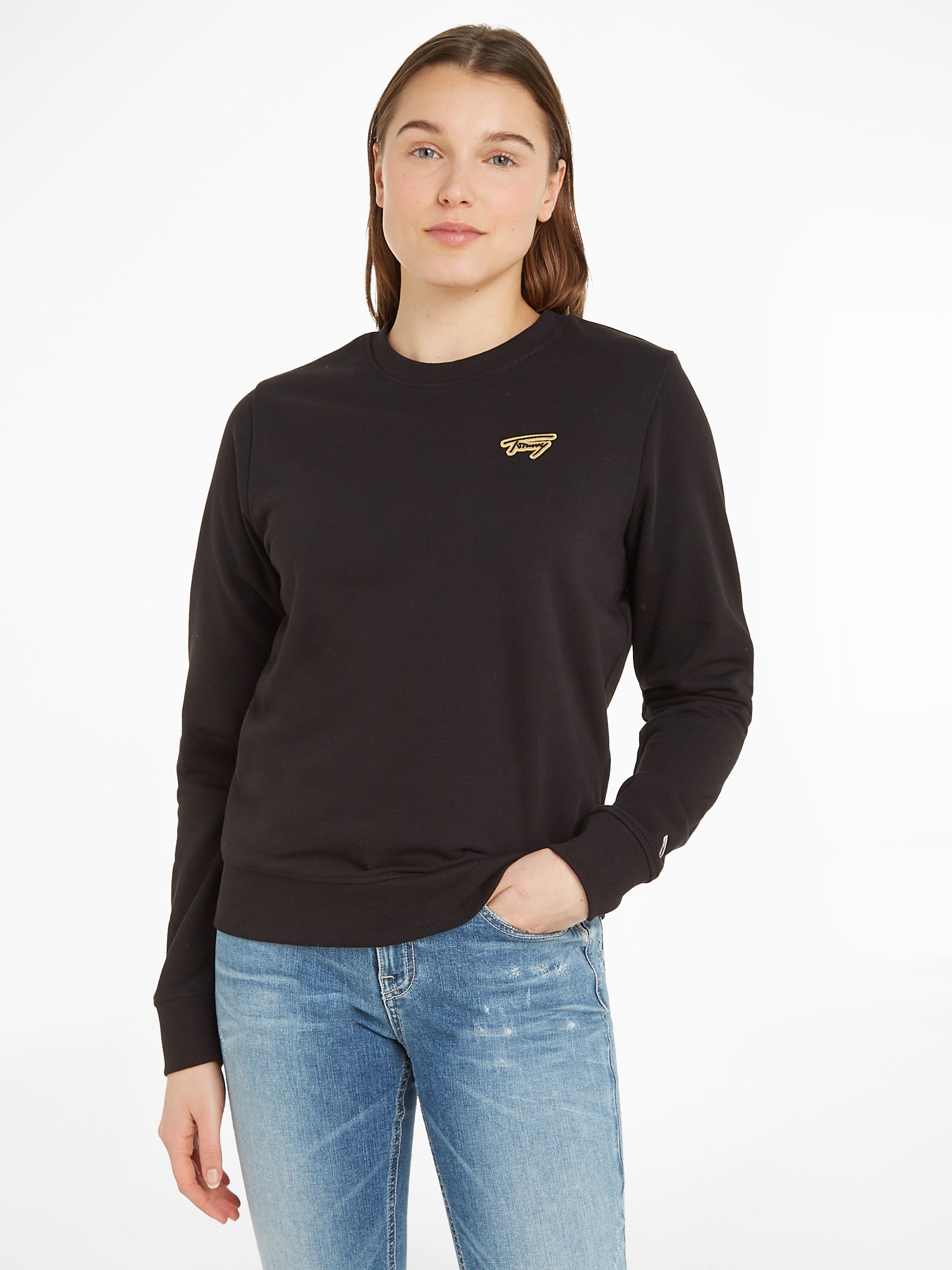 Tommy Jeans Sweatshirt TJW REG GOLD SIGNATURE CREW mit goldfarbenen Signature Logo Schriftzug